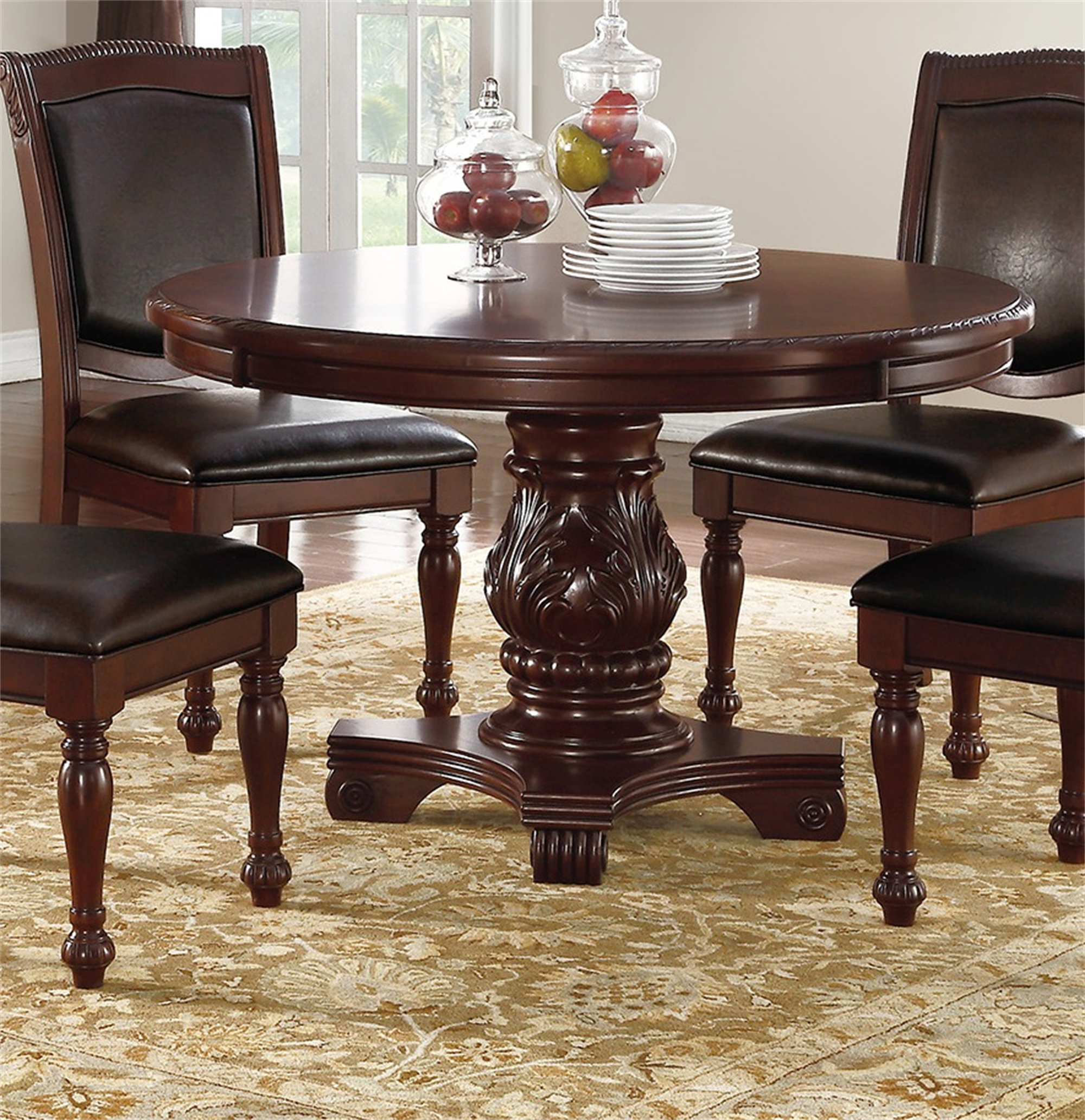 House of Hampton Majestic Formal Dining Room Table Brown 1Pc Dining Table Only Pedestal Base ...